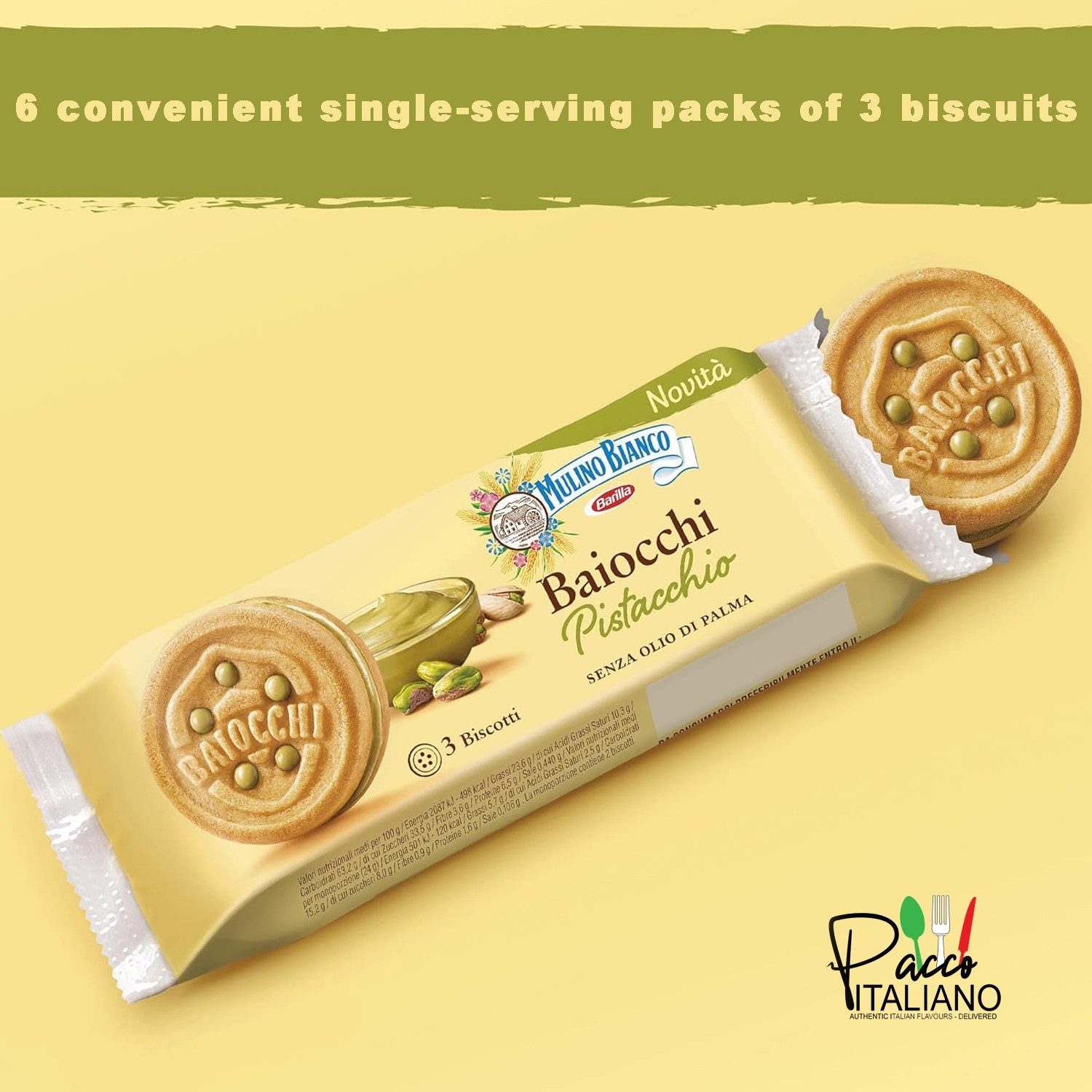 Mulino Bianco Baiocchi Snack Pistachio 168g – 6 Portions